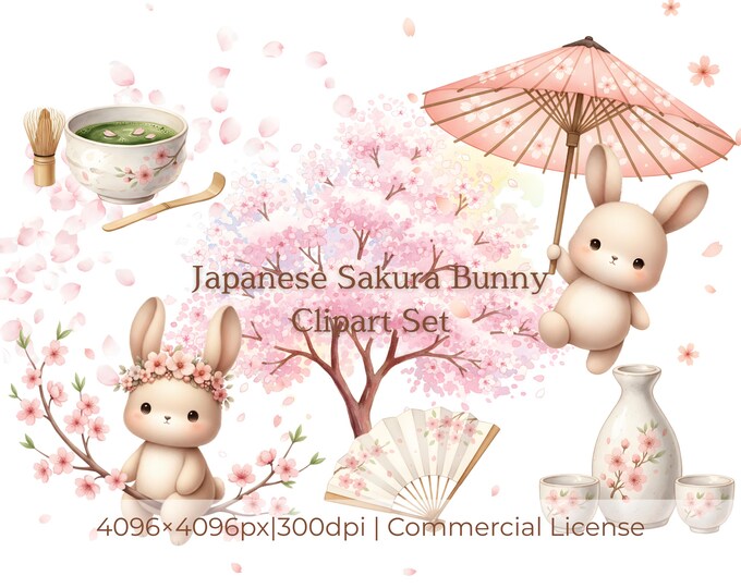 Sakura Sweetheart Bunny Clipart Kawaii Spring Cherry Blossom PNG Cute ...
