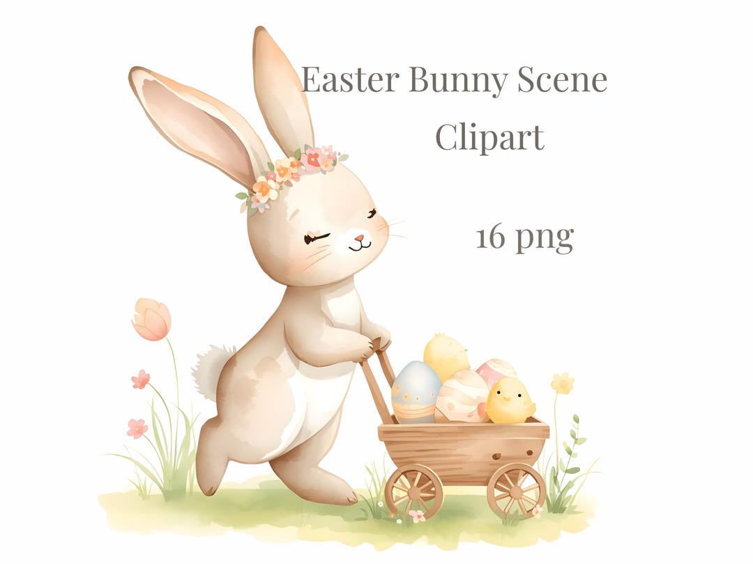 Easter Bunny Scene Clipart Set – Soft Watercolor Easter Bunny Scenes 16 ...