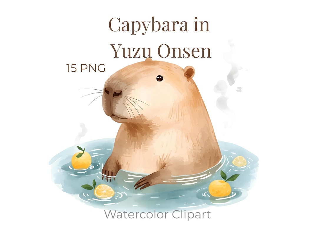 Capybara in Yuzu Onsen Clipart Set – Japanese Hot Spring Watercolor ...
