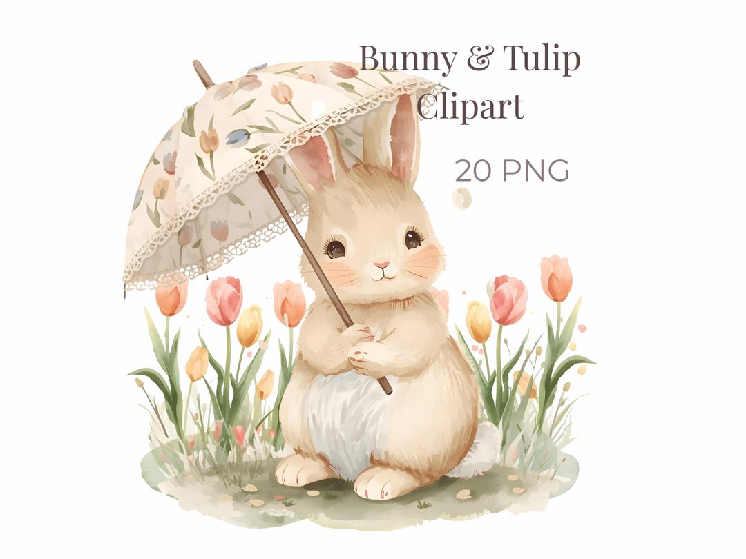 Bunny Tulip Clipart PNG Set, Spring Nursery Decor, Baby Shower Garden ...