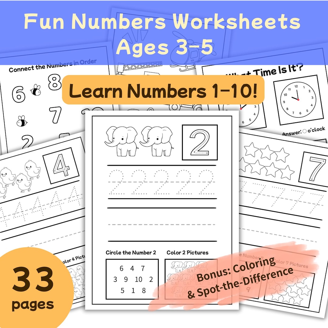 Number Worksheets for Kids (ages 3–5) | 33 Pages With Cute ...