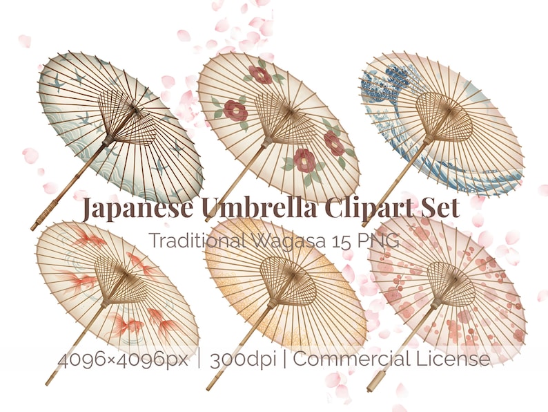 Japanese Umbrella Clipart Set – Traditional "wagasa" Pngs, Watercolor ...