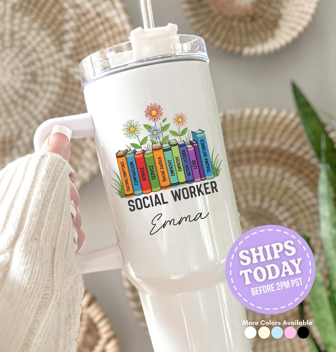 Social Worker Floral Cup, Personalized Social Worker Cup, Social Worker ...