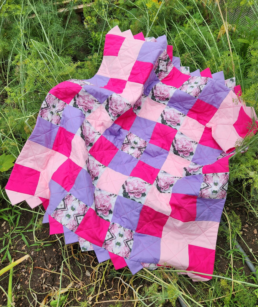 Pink Lavender Peony Quilt: Custom Designed Floral Fabric (40" X 43") - Etsy