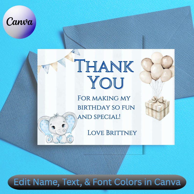 Elephant Boy Baby Shower Bundle, Oh Boy Blue Invitation Thank You Card ...