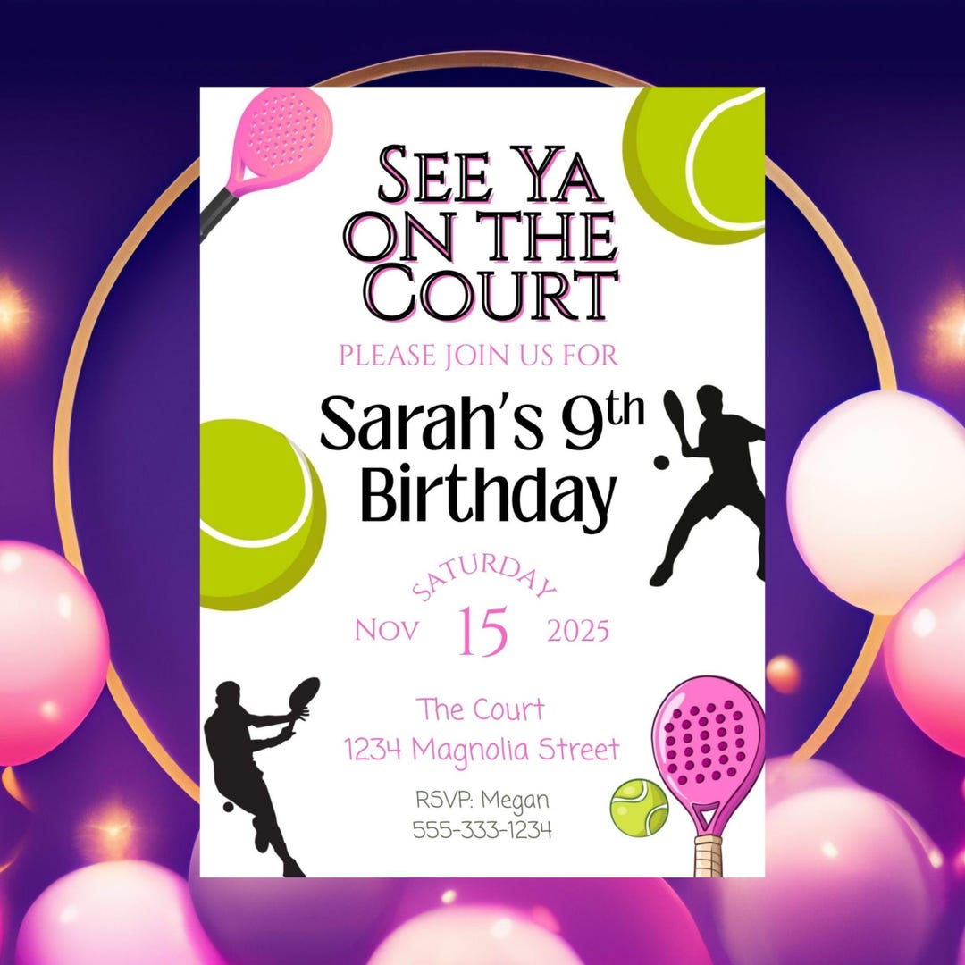 Pink Padelball Birthday Invitation, Custom Padel Ball Digital Download ...