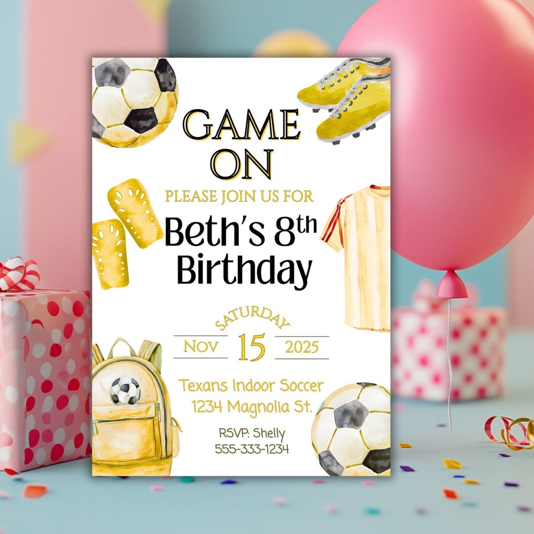 Yellow Girl Soccer Birthday Invitation, Editable Digital Invitation ...