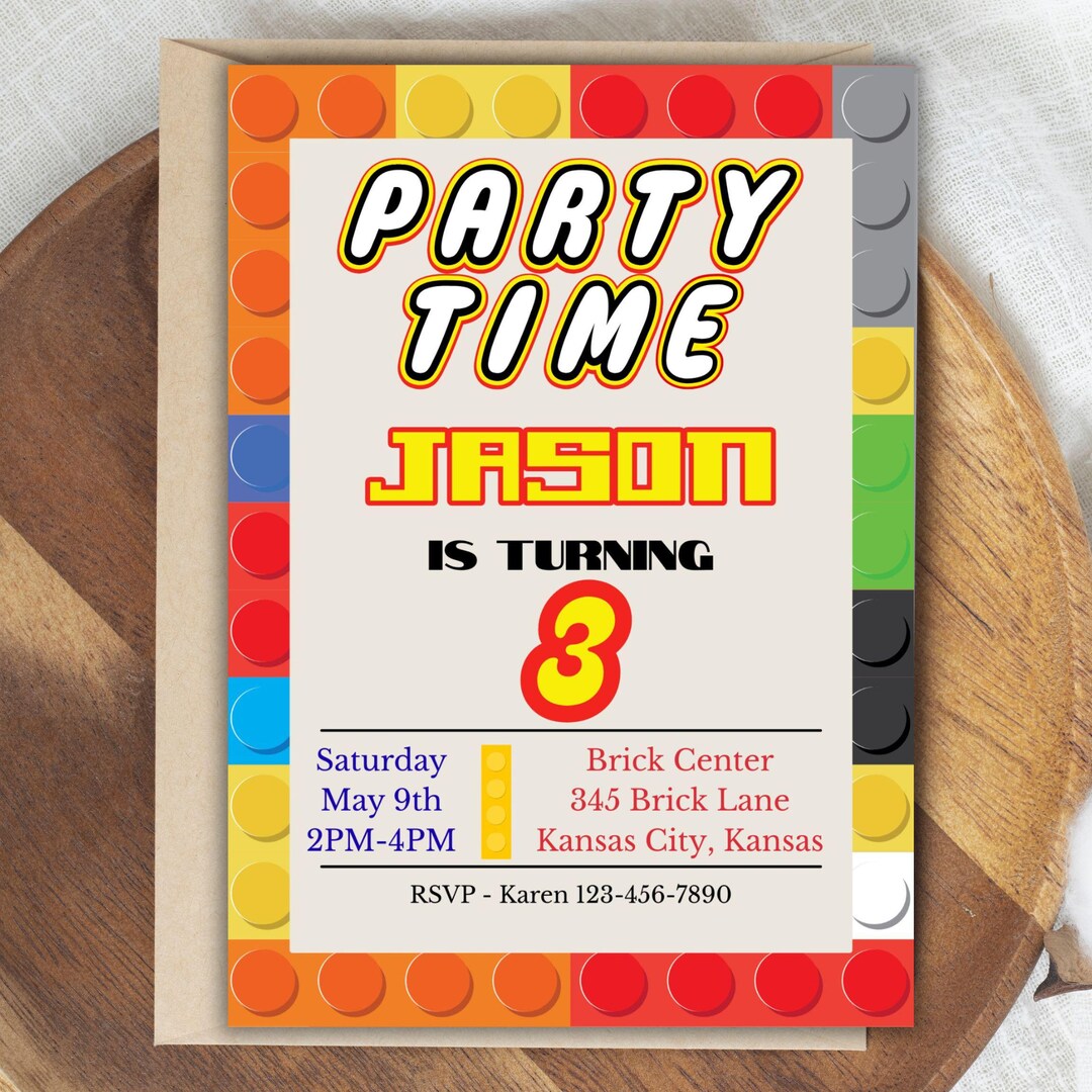 Editable Building Blocks Birthday Invitation | Construction Theme Party ...