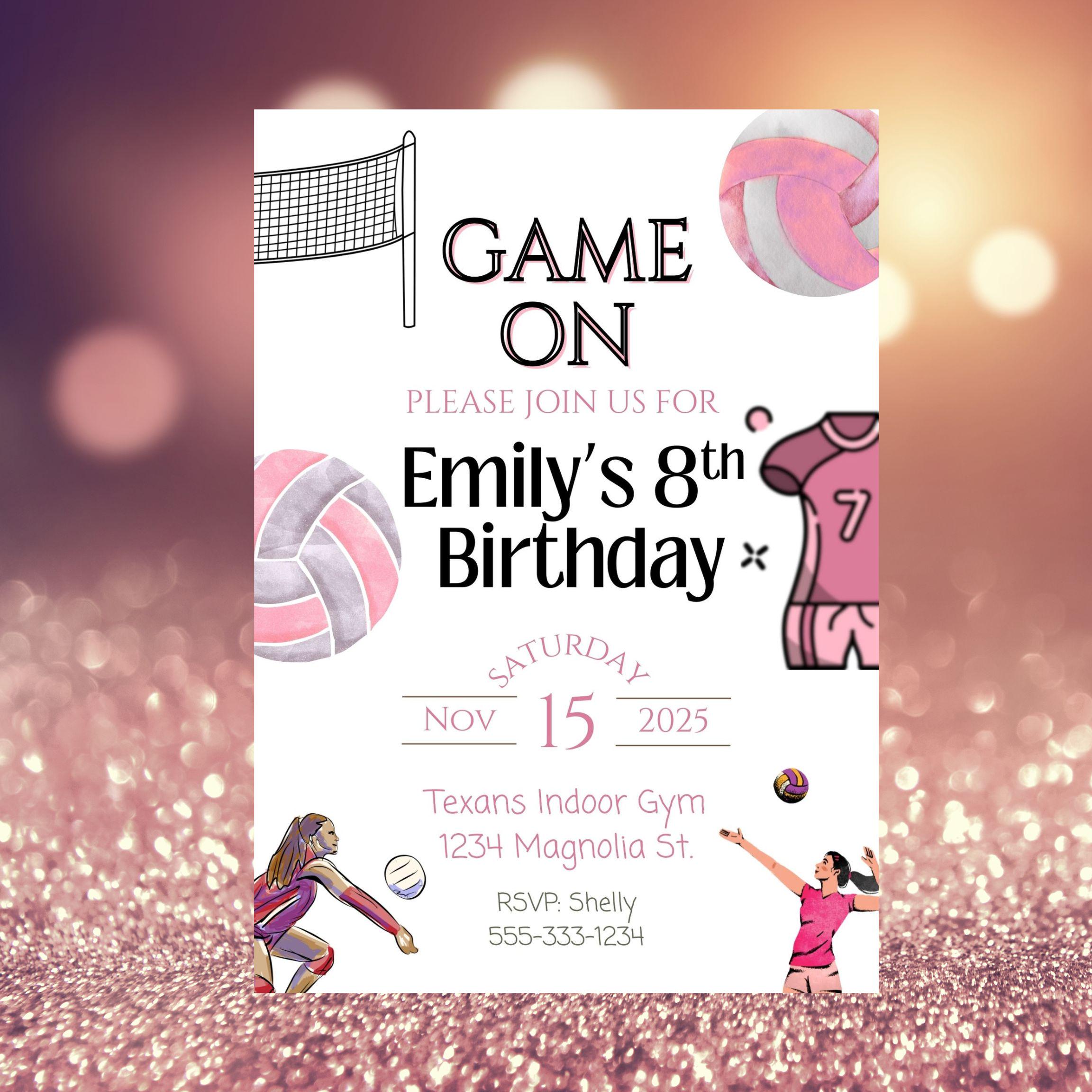 Volleyball Birthday Invitation, Editable Girl Party Invite, Digital ...