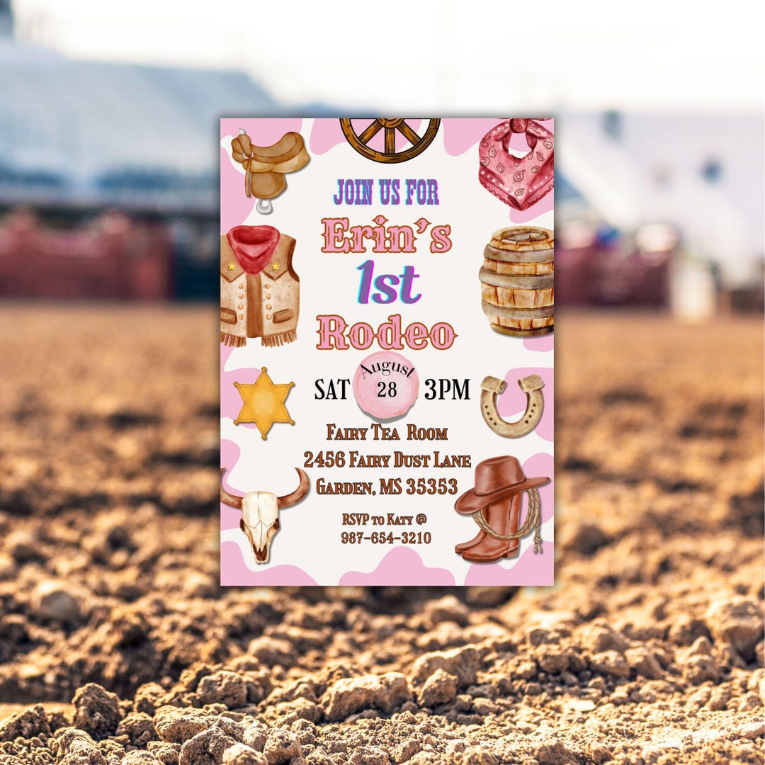 1st Birthday Invite Rodeo, Cowgirl Birthday Party Invitation, My First ...