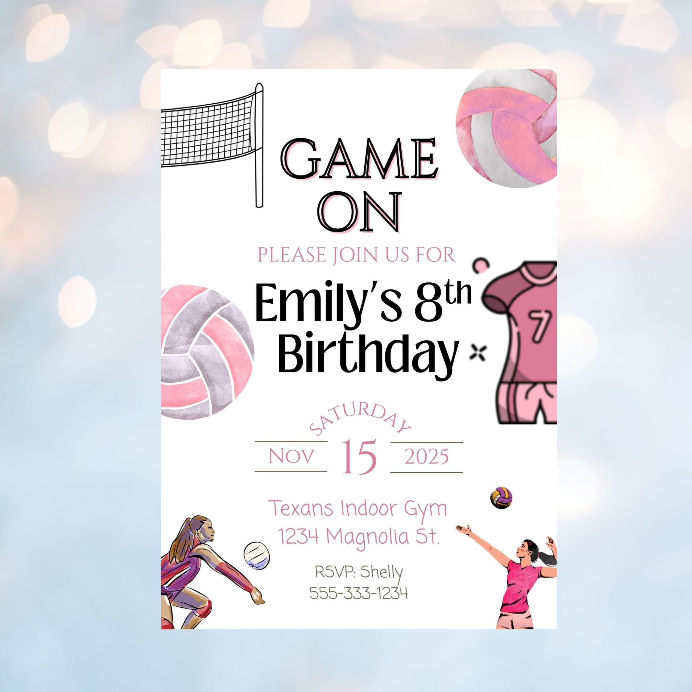 Volleyball Birthday Invitation, Editable Girl Party Invite, Digital ...