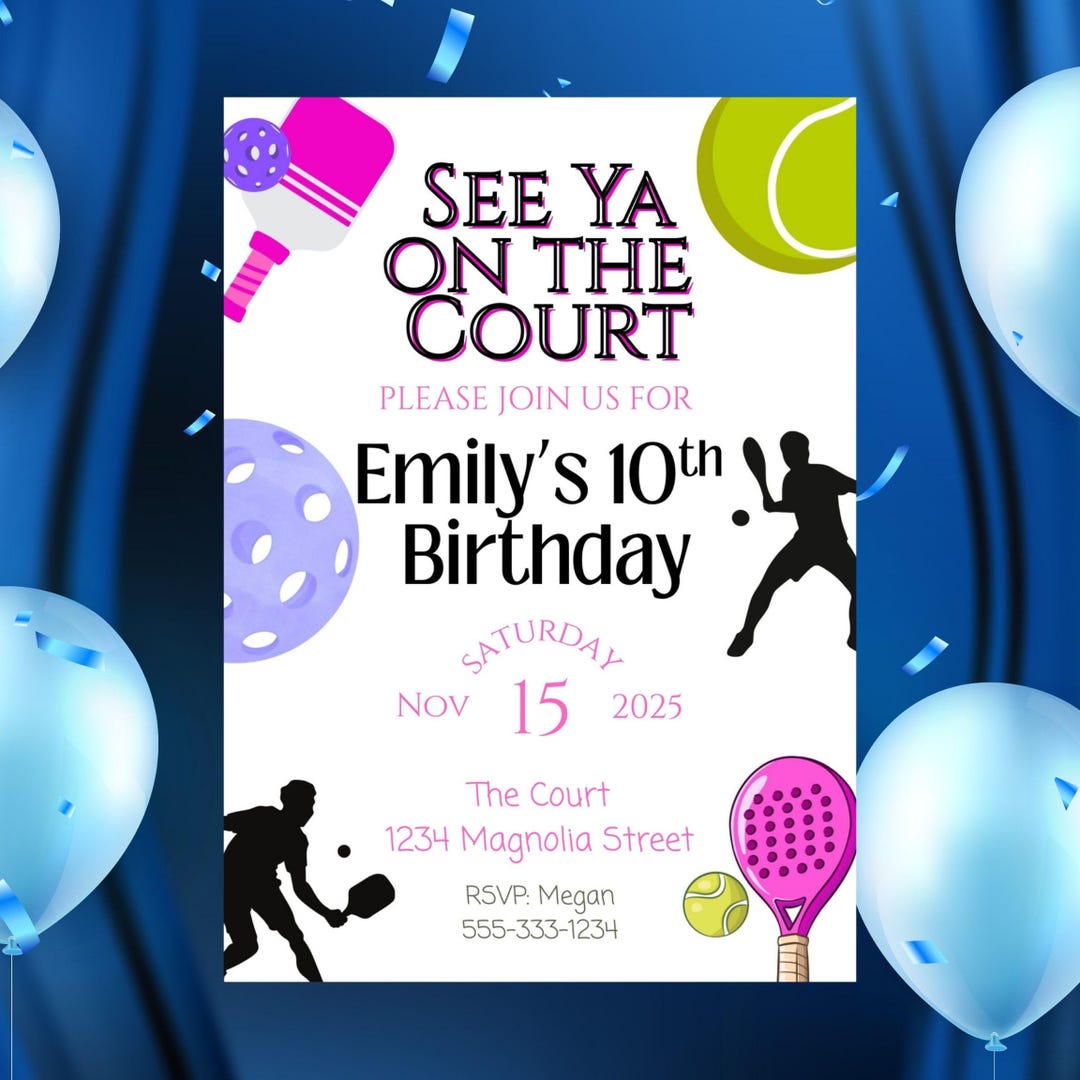 Pickleball Padelball Birthday Invitation, Pickleball & Padelball ...