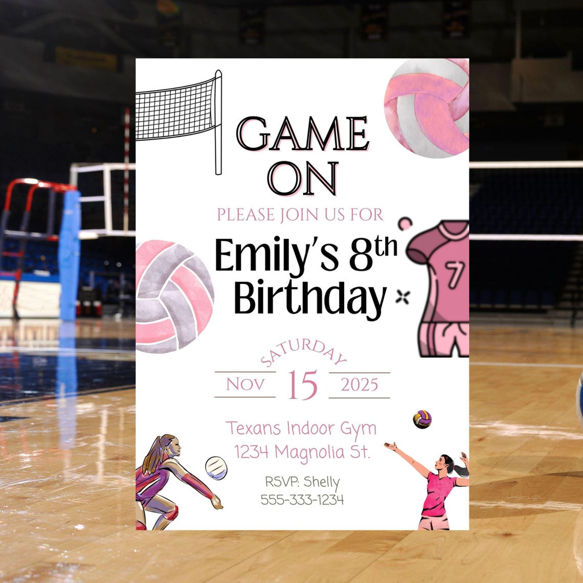 Volleyball Birthday Invitation, Editable Girl Party Invite, Canva ...