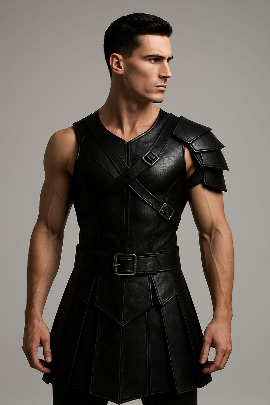 Handmade Black Leather Gladiator Armor – Warrior Vest With Shoulder ...