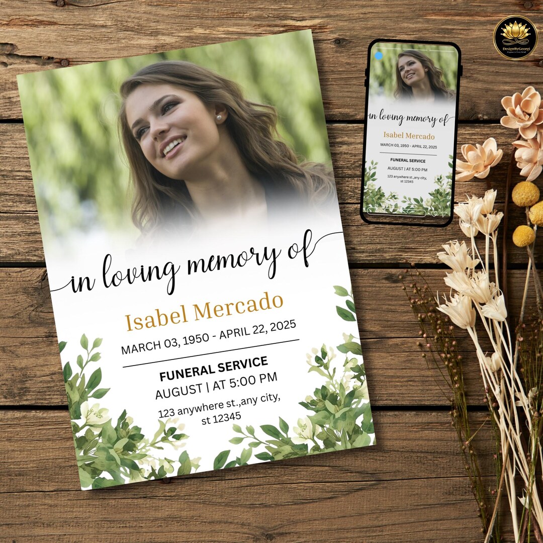 Funeral Invitation With Photo | Soft Gradient Memorial Template With ...