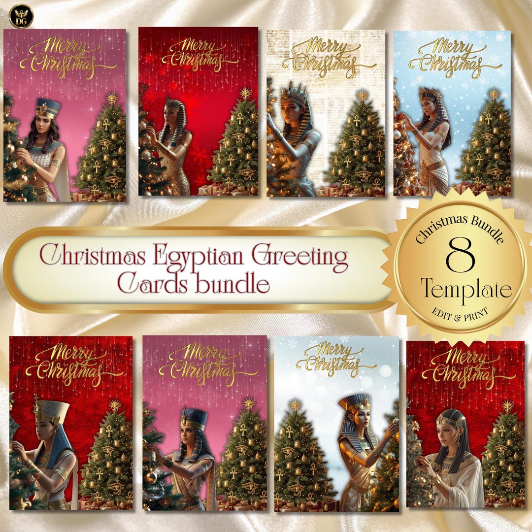 Bundle of 8 Luxe Pharaoh Queen Christmas Cards – Editable Canva ...