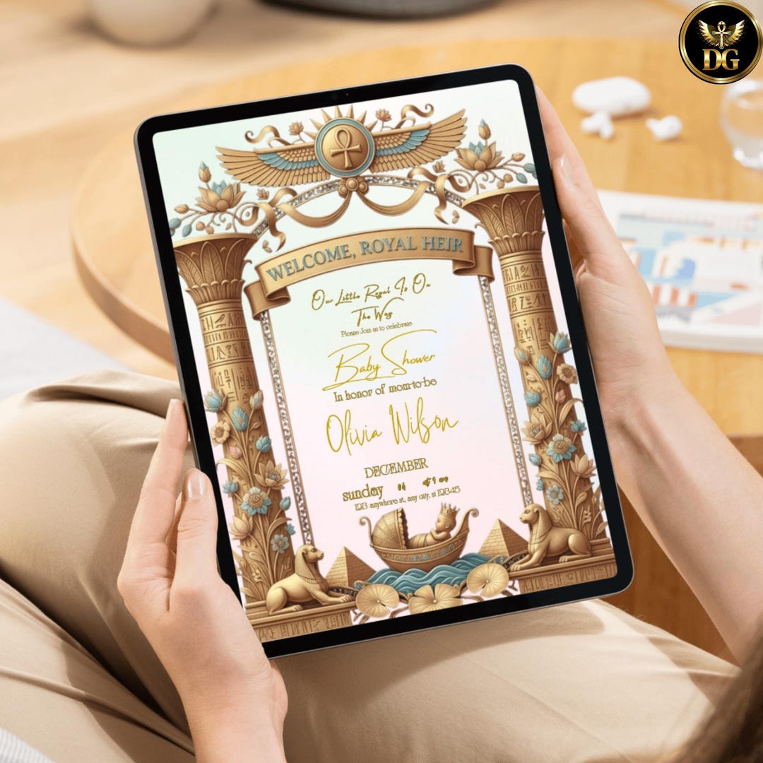 Welcome, Royal Heir – Pastel Egyptian Baby Shower Invitation With Gold ...