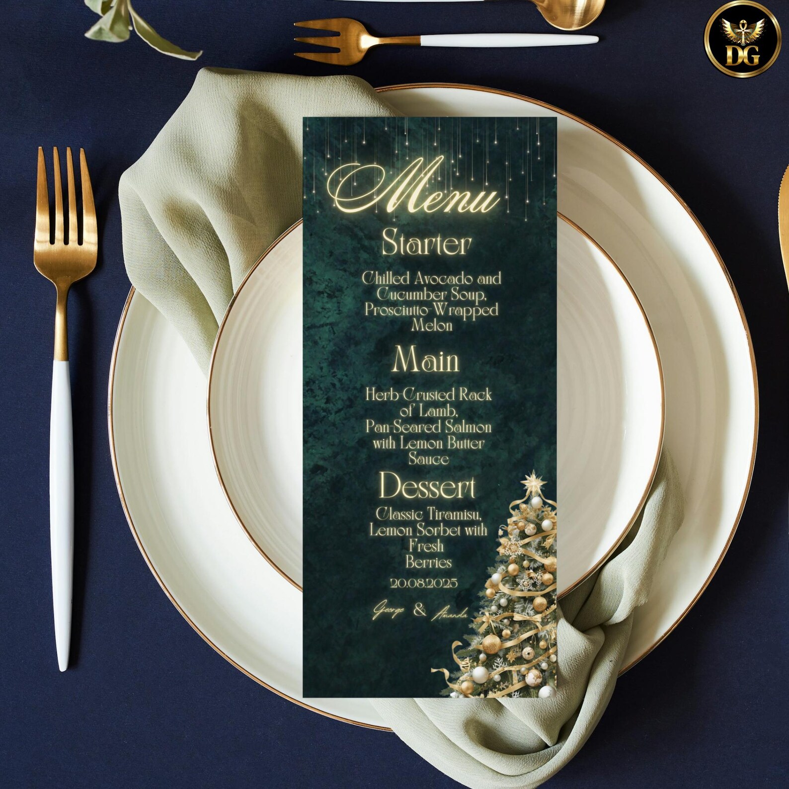 Emerald Velvet & Golden Christmas Tree Wedding Invitation Suite ...