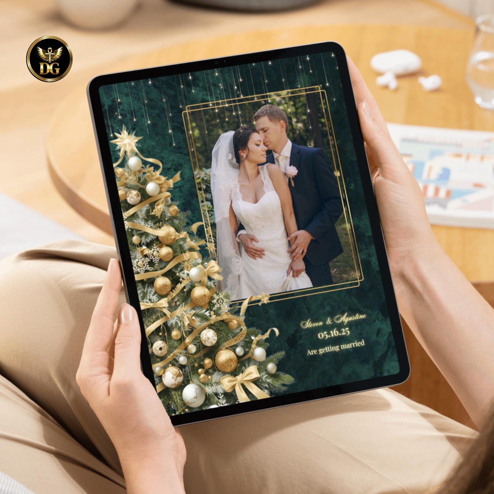 Emerald Velvet & Golden Christmas Tree Wedding Invitation Suite ...
