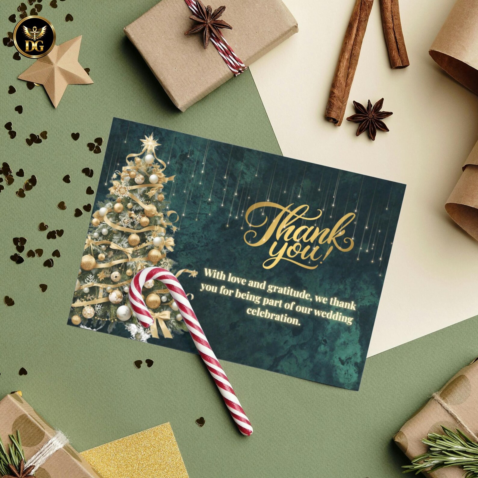 Emerald Velvet & Golden Christmas Tree Wedding Invitation Suite ...