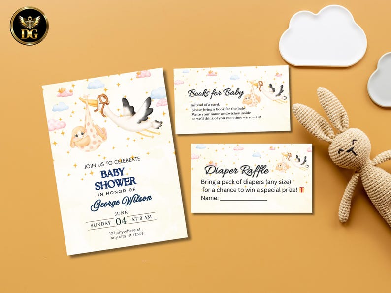 Baby Shower Invitation Diaper Raffle & Books for Baby Cards Cute Gender ...