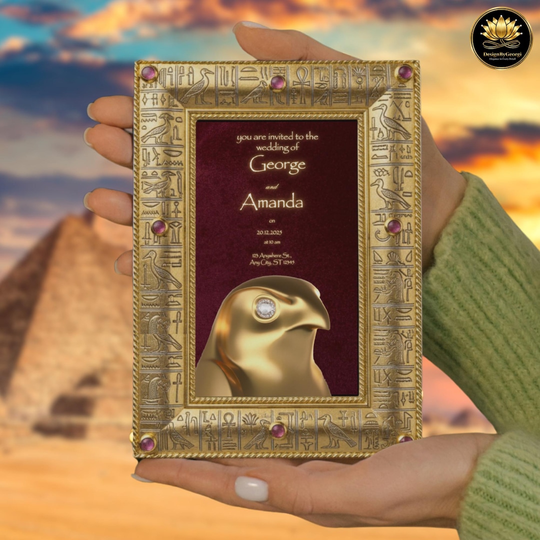 Royal Egyptian Wedding Invitation Burgundy Velvet Horus Invite Eye of ...
