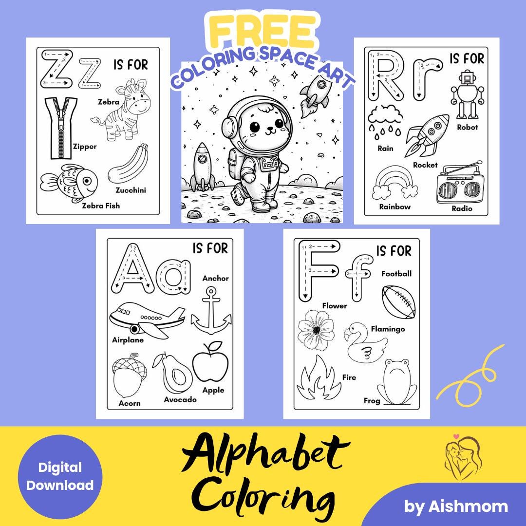 Alphabet Coloring Pages FREE Coloring Space Art, Preschool Coloring ...