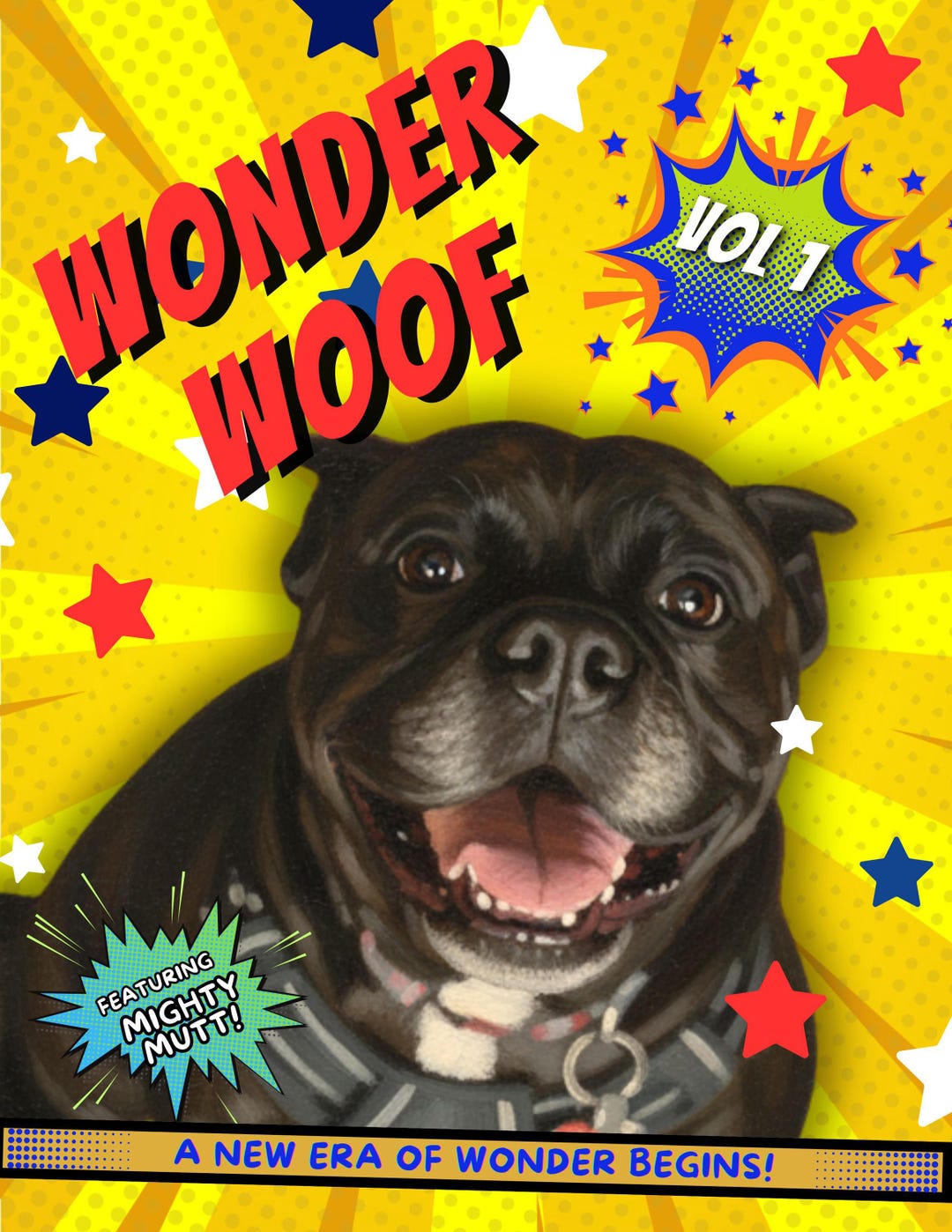 Custom Dog Comic Book Art – Wonder Woof Superhero Pet Wall Decor ...