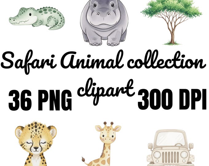 Watercolor Safari Animals Clipart: Jungle Nursery Decor (PNG) - Etsy Canada