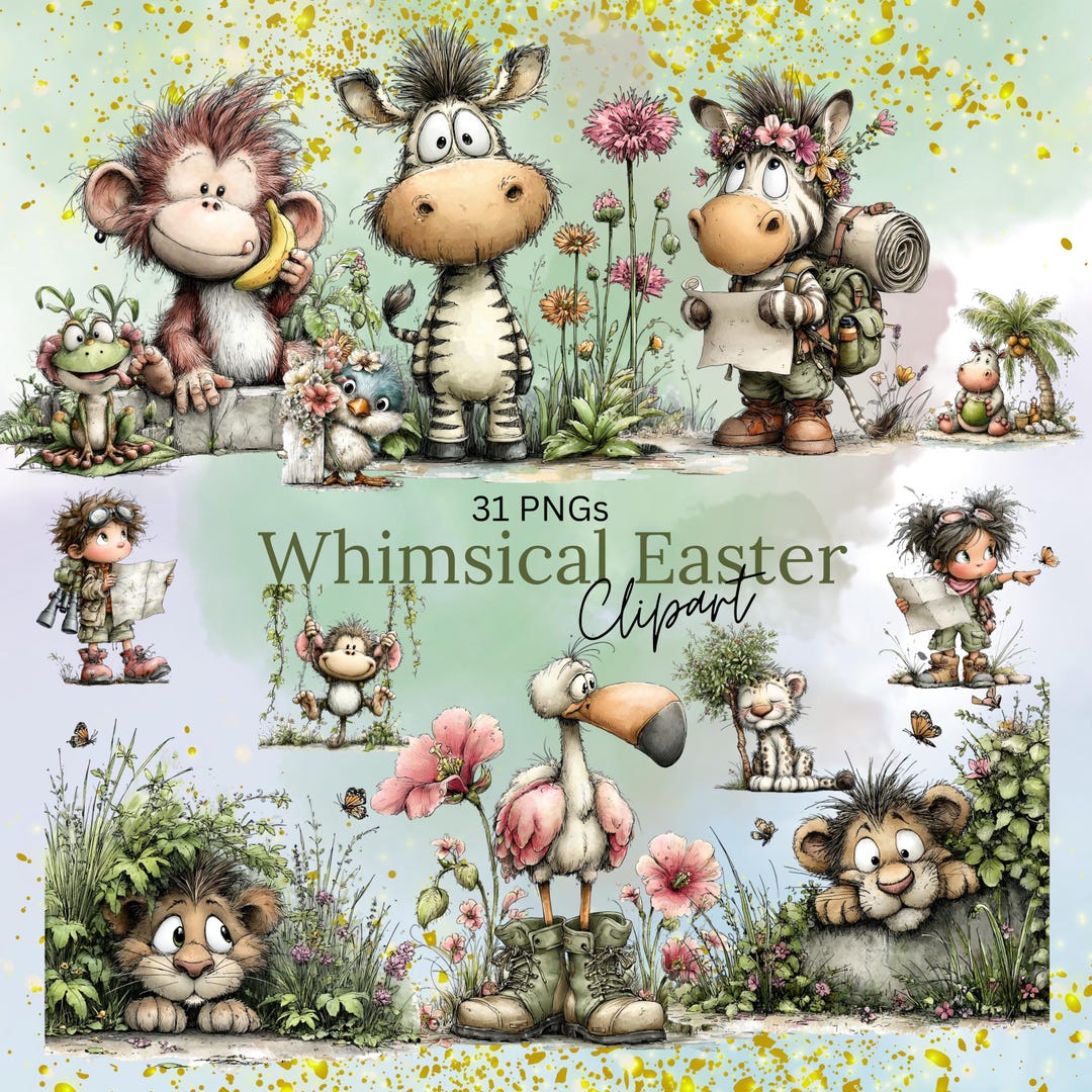Oster Tiere Clipart Bundle 30 PNG, Verspielte Aquarell Tiere ...