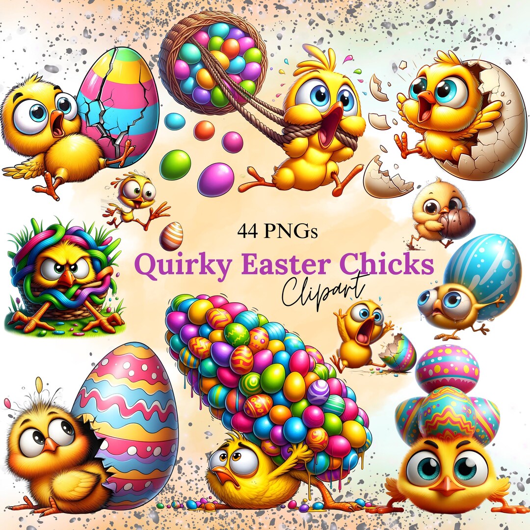 Quirky Easter Chicks Clipart PNG Bundle | 44 Cute Funny Baby Chicks in ...
