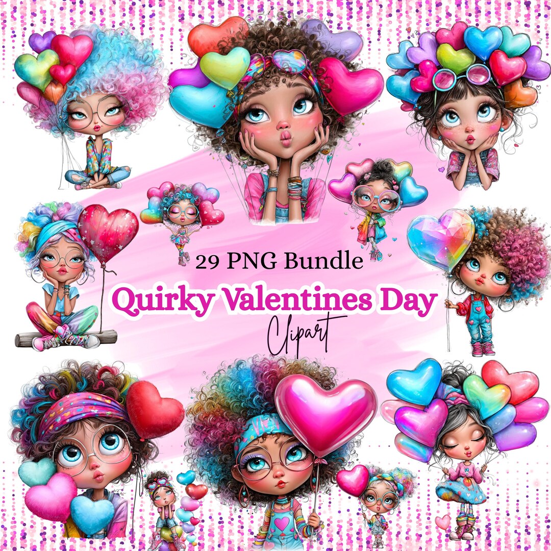 Valentine's Day Girl Clipart Bundle, Chibi Girls With,baloons ...
