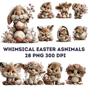 Whimsical Easter Animals Clipart Bundle | 28 Cute Baby Animals PNG ...