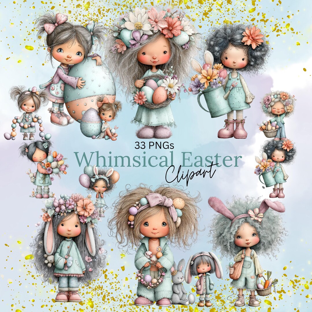 33 Png Quirky Easter Girl Clip Art, Commercial Use, Whimsical Ephemera ...