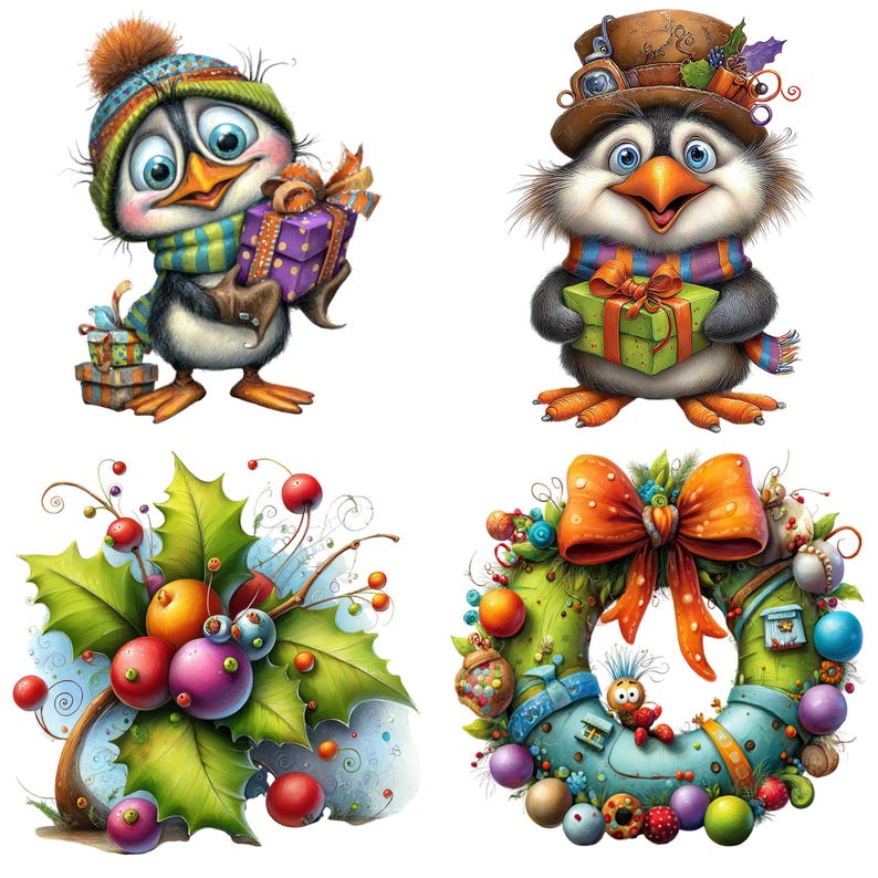 Whimsical Christmas Clipart Bundle | 25 PNG Cute Holiday Characters ...