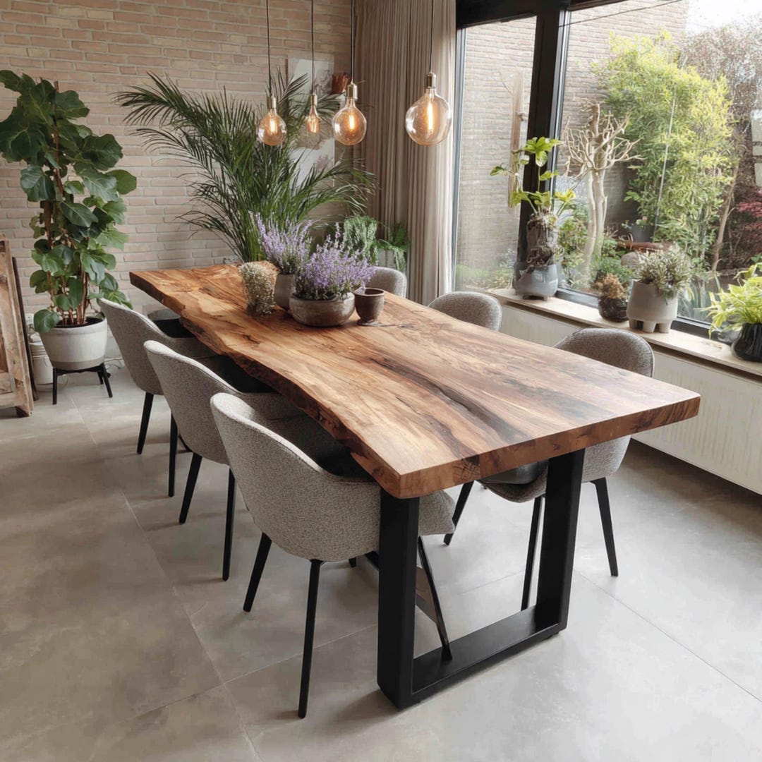 Dining Table – Handmade Live Edge Walnut Table – Rustic Solid Wood ...