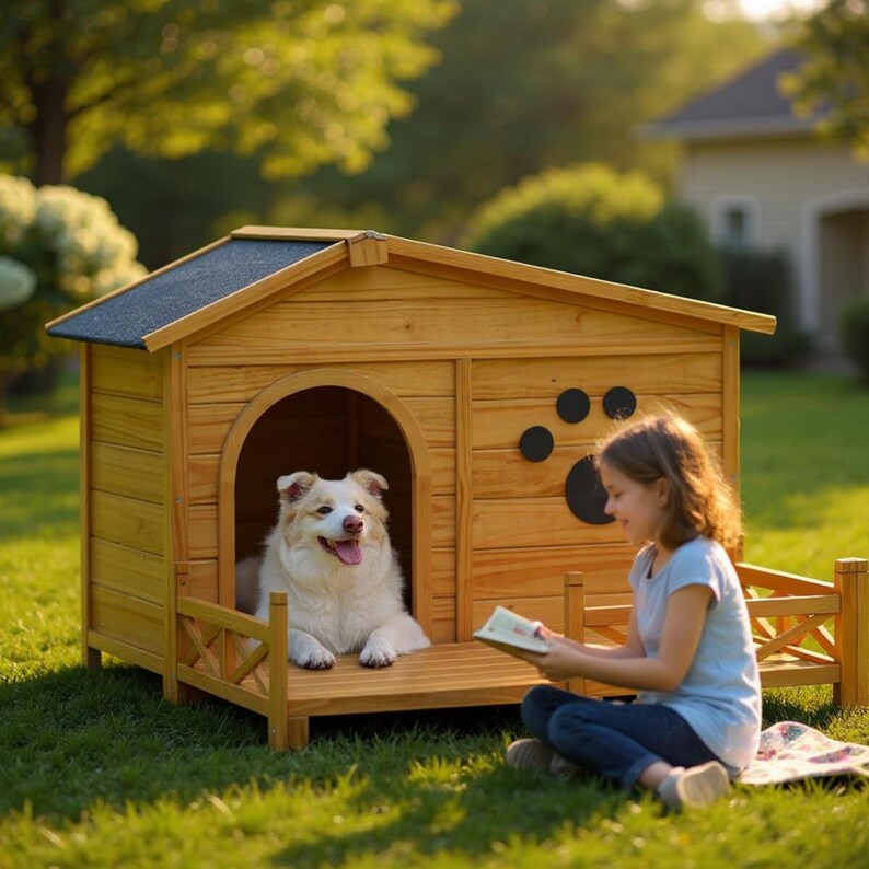 Wooden Dog House With Porch: Weatherproof Outdoor Pet Shelter - Etsy