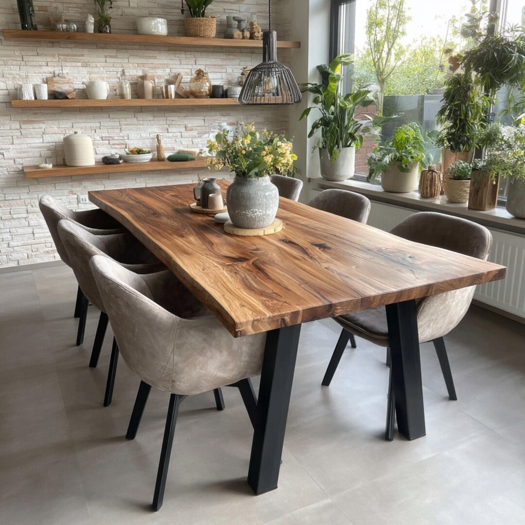 Handmade Walnut Dining Table – Live Edge Rustic Farmhouse Table - Etsy