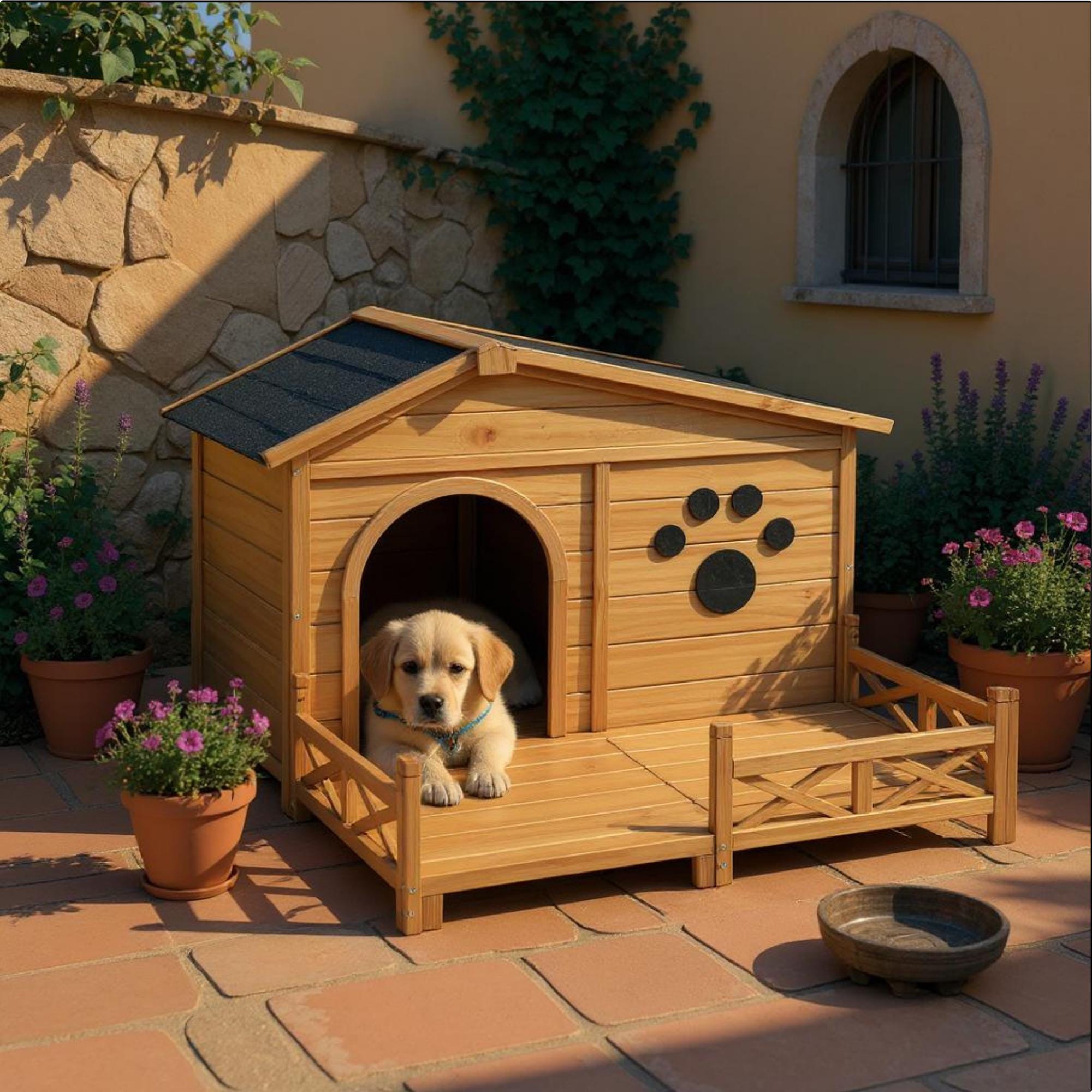 Wooden Dog House With Porch: Weatherproof Outdoor Pet Shelter - Etsy