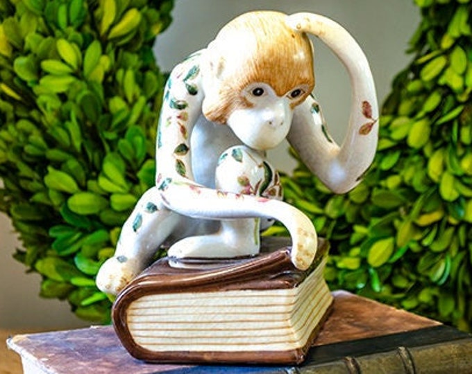 Vintage Chinoiserie Monkey Statue Monkey Sitting on Book - Etsy