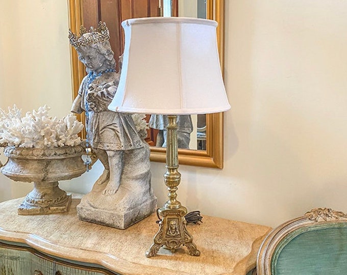 Antique Holy Family Altar Stick Lamp, Tripod Footed Base, Church, Brass ...