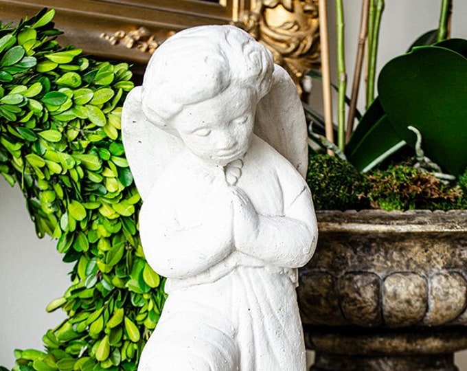Vintage Angel Statue, Kneeling Angel, Weathered Cement, Garden Statue ...