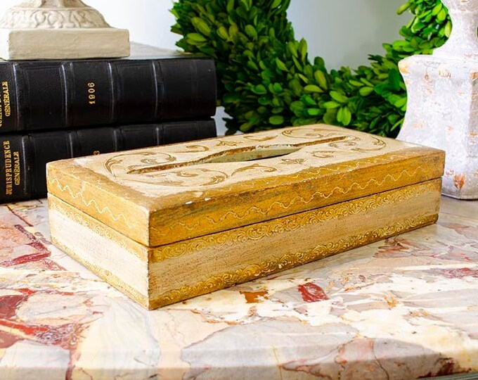 Italian Florentine Tissue Box, Cream and Gold, Italy, Wood, Vintage - Etsy