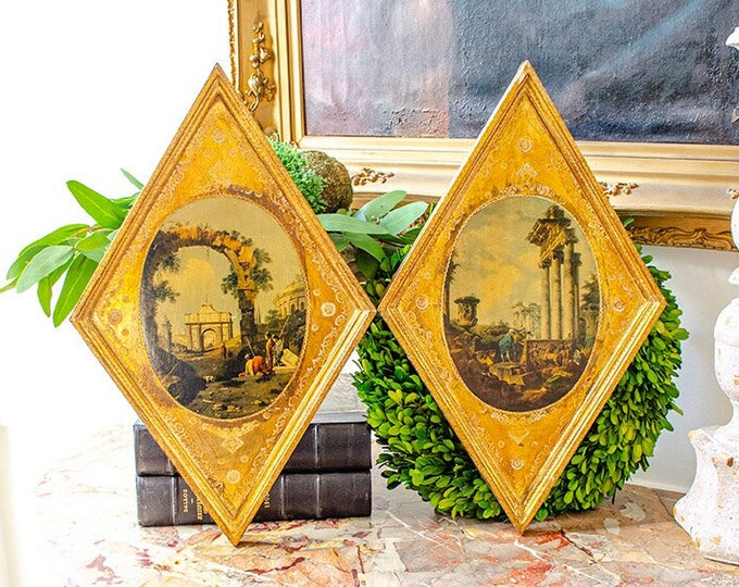 Lg Pr Vintage Italian Florentine Plaques Scenes Italy - Etsy