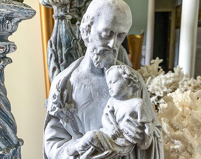 Vintage St Joseph With Infant Jesus Statue, Cement, Garden Statue ...