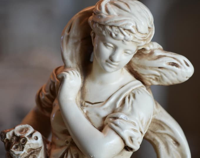 Vintage French Girl Statue, Moreau, Alexander Backer, Chalkware, Signed ...