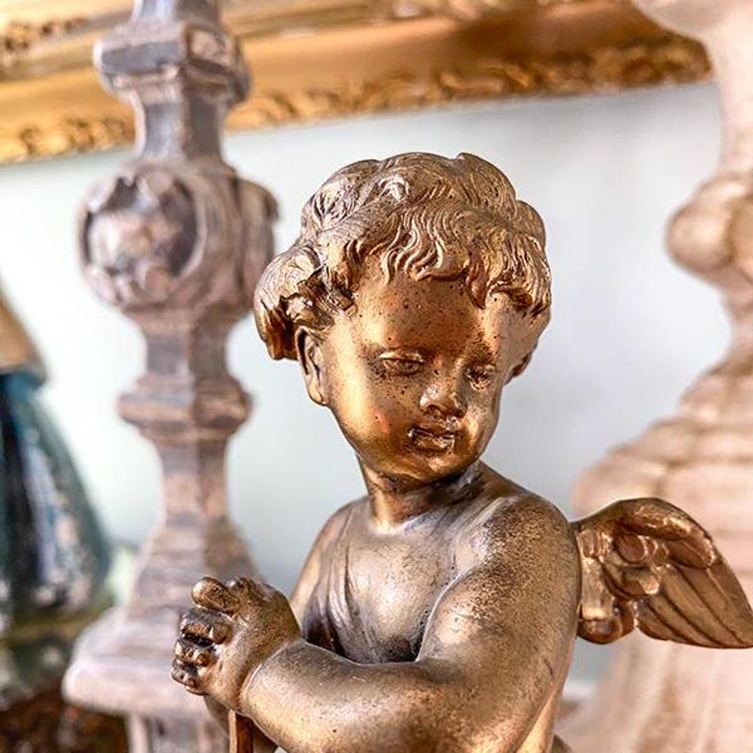 FAB Antique Cherub Statue, Spelter, Gilt, Cupid, Putti - Etsy