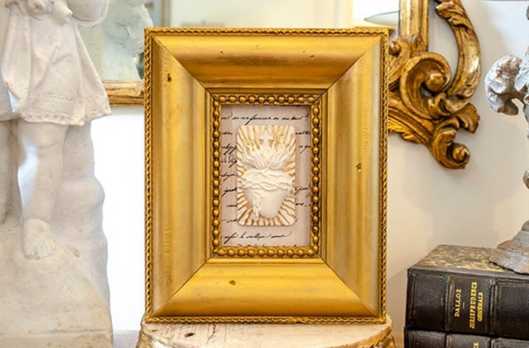 Framed Intaglio, Religious Theme, Sacred Heart Ex Voto, Wall Decor, Framed Art - Etsy