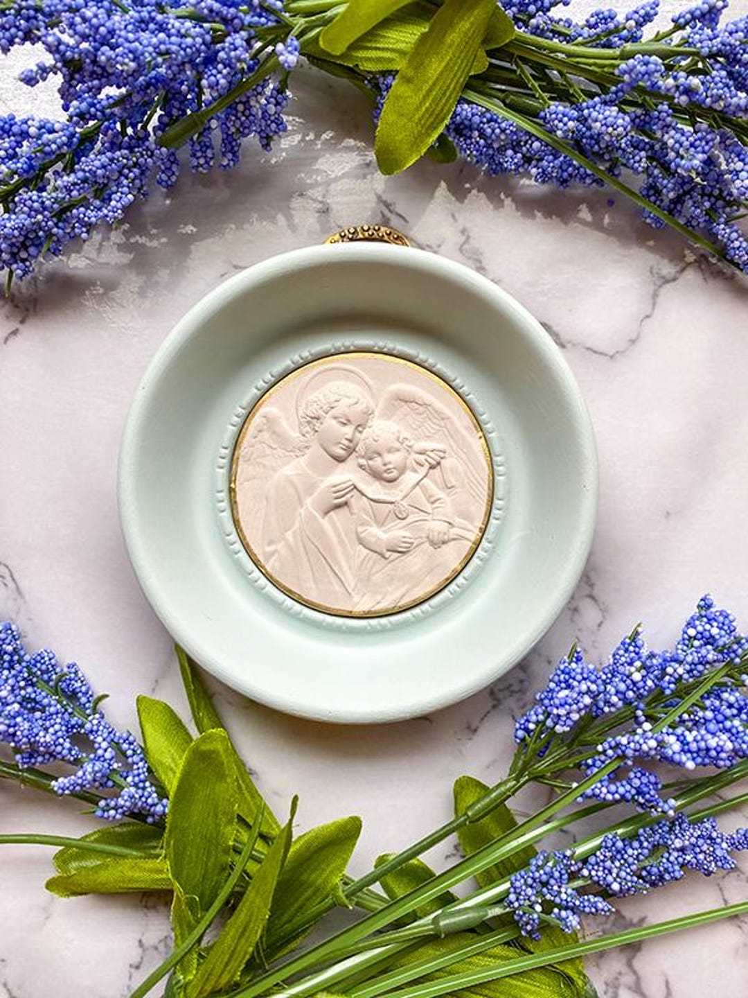 Framed Guardian Angel Intaglio, Plaster, Religious, Christening Gift ...