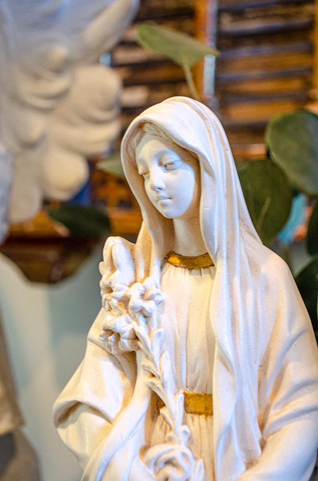 Rare Antique French Mary With Lilies Statue, France, Our Lady, Virgin ...